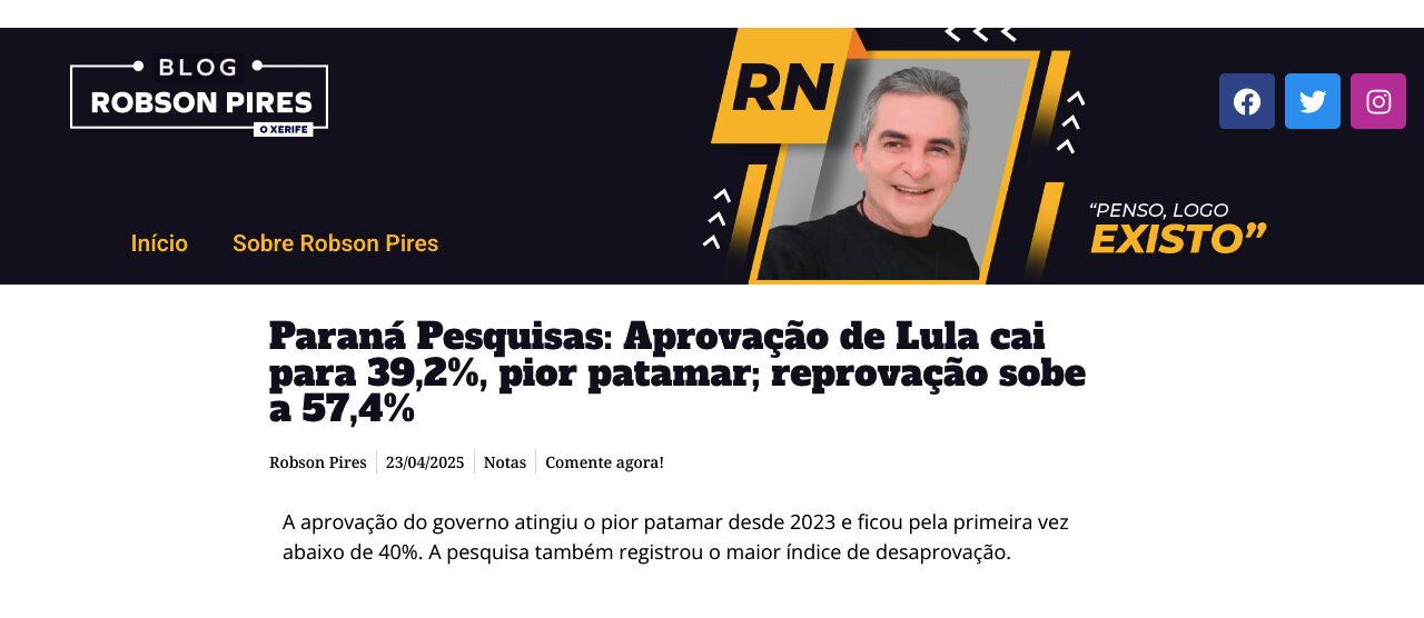 Blog Robson Pires cita pesquisa realizada pela Paraná Pesquisas. | Paraná Pesquisas